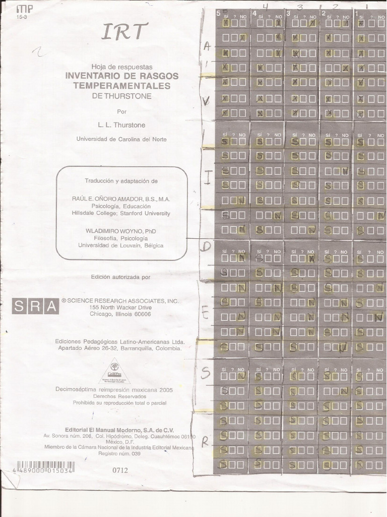 IRT 3 Respuestas Rasgos Temperamentales | PDF