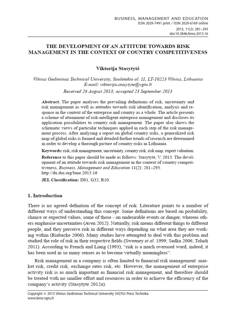 THE DEvElopmEnT of An ATTiTuDE TowArDs Risk - Penting | PDF | Risk ...