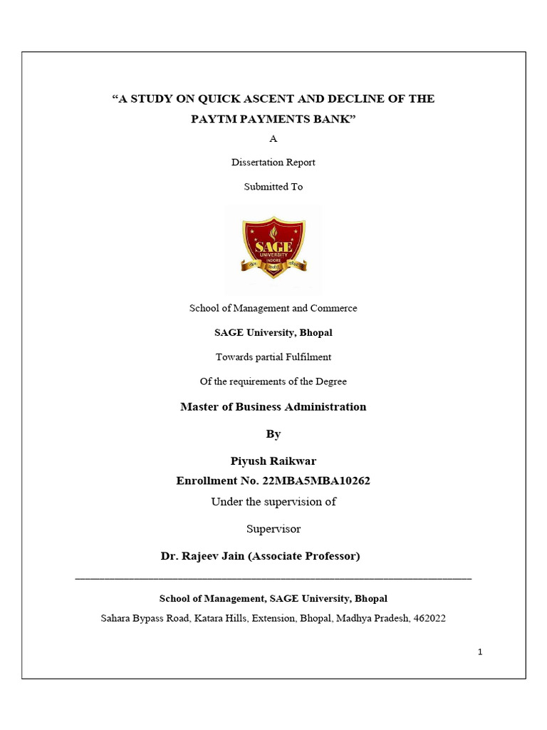 A Study On Quick Ascent and Decline of Paytm Pyments Bank | PDF ...