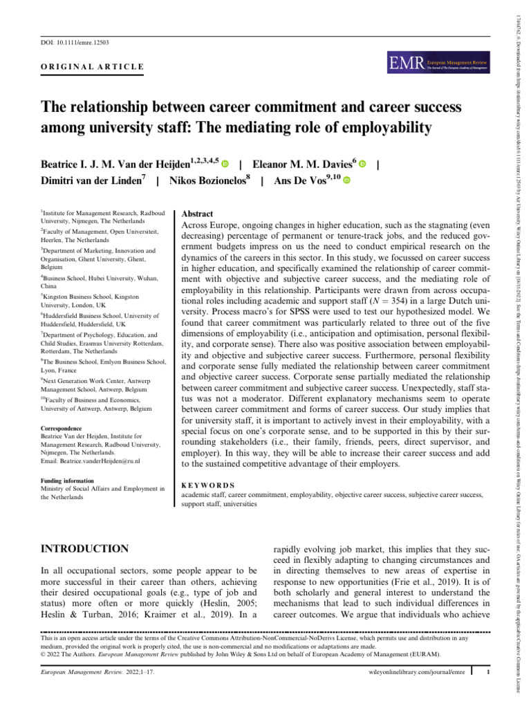 European Management Review - 2022 - Van Der Heijden - The Relationship Between Career Commitment ...