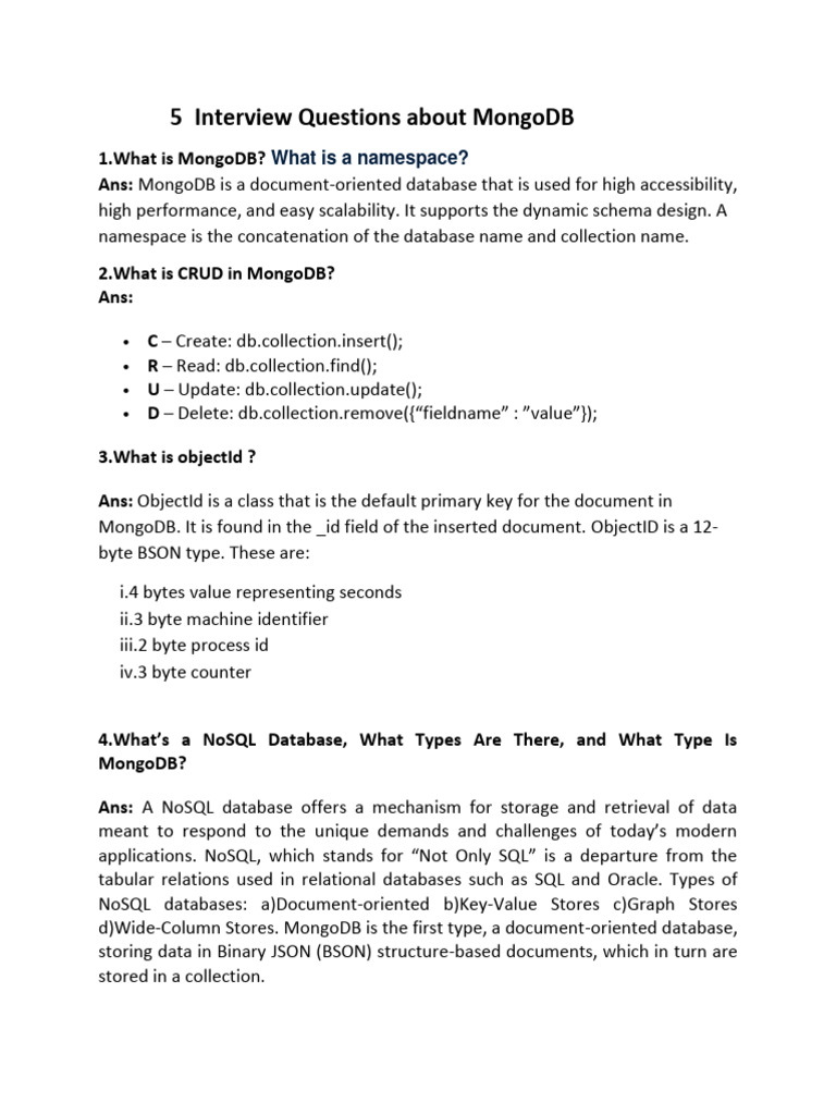 Interview Questions About MongoDB | PDF