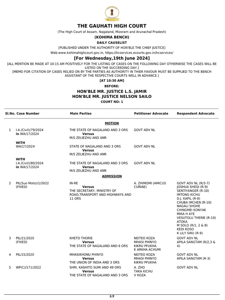 19-06-2024 Court 1 Division Bench | PDF | Supreme Courts | Public Law
