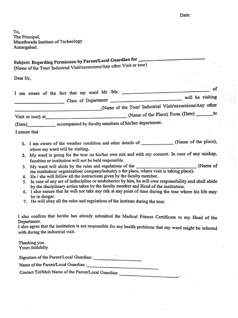 Visit Undertaking by Parents | PDF