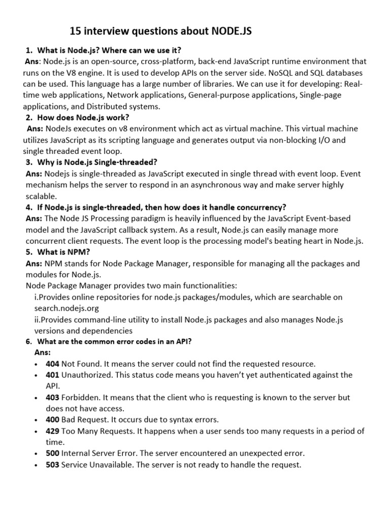 15 Interview Questions About NODE | PDF | Systems Architecture ... 15 Interview Questions About NODE | PDF | Systems Architecture ...