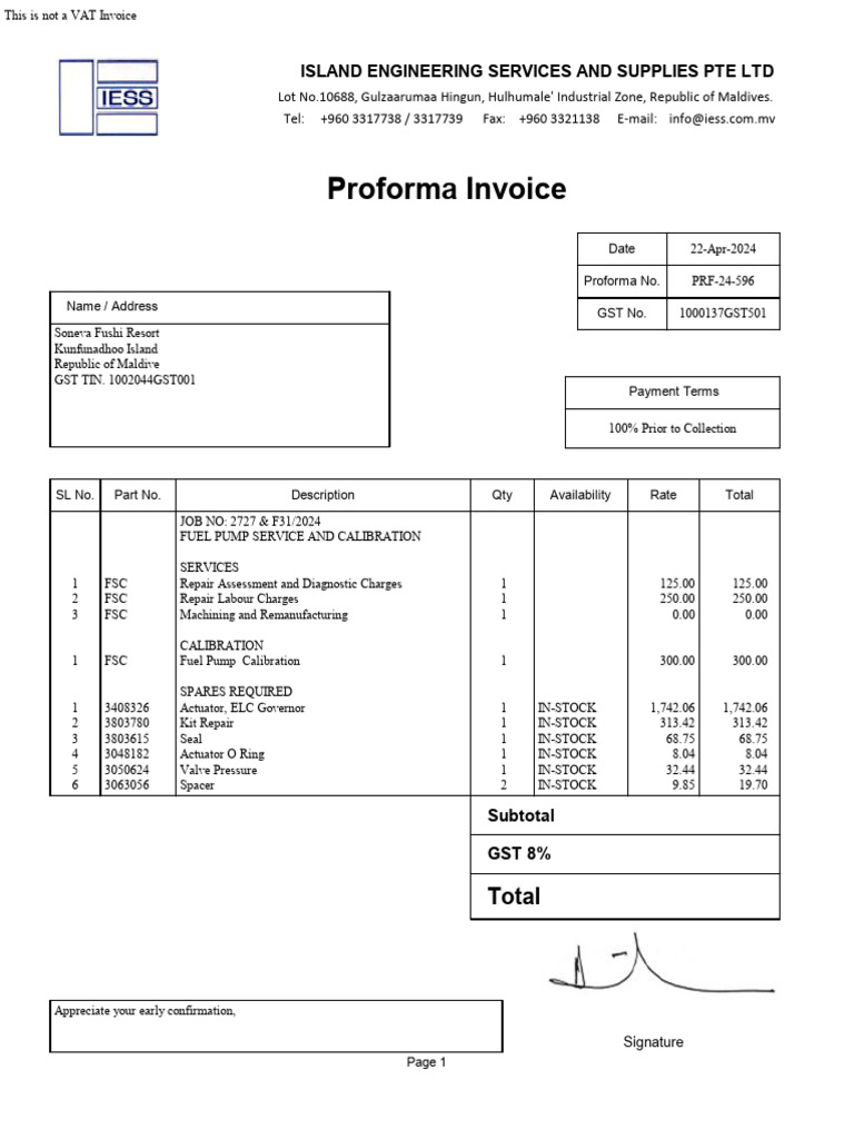 PRF-24-596 Fuel Pump Calibration | PDF | Value Added Tax | Invoice