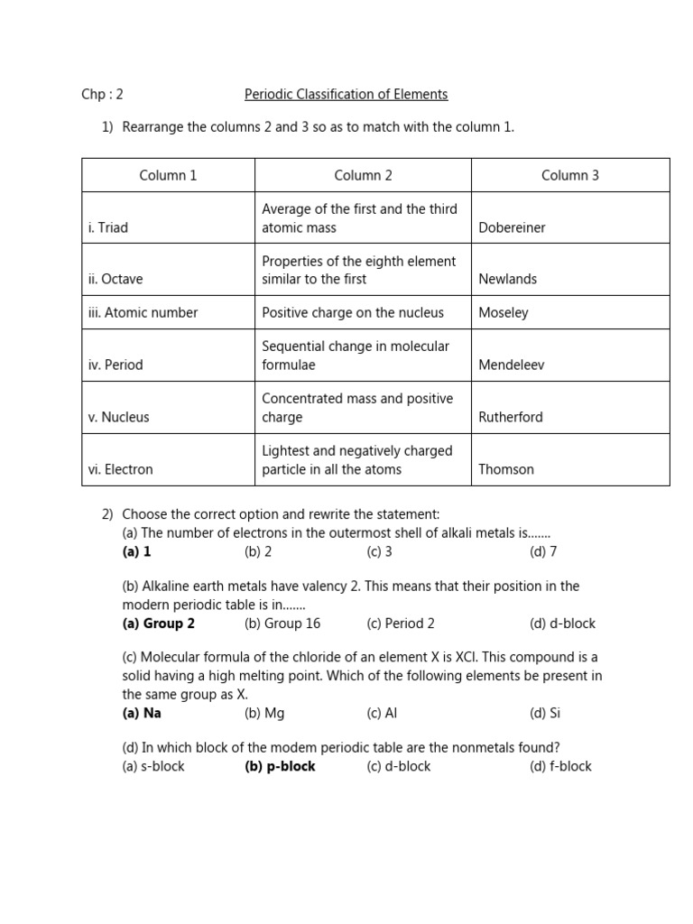 CHP 2 Periodic Classification of Elements | PDF | Periodic Table | Ion