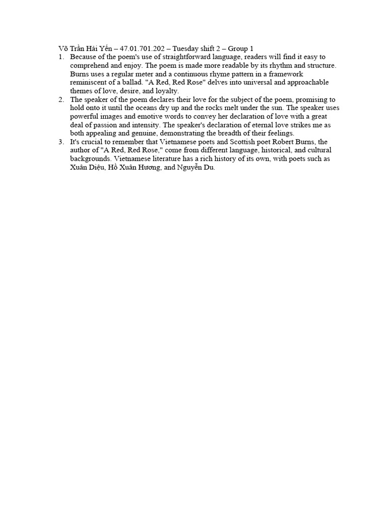 Analysis of "A Red, Red Rose" Poem | PDF