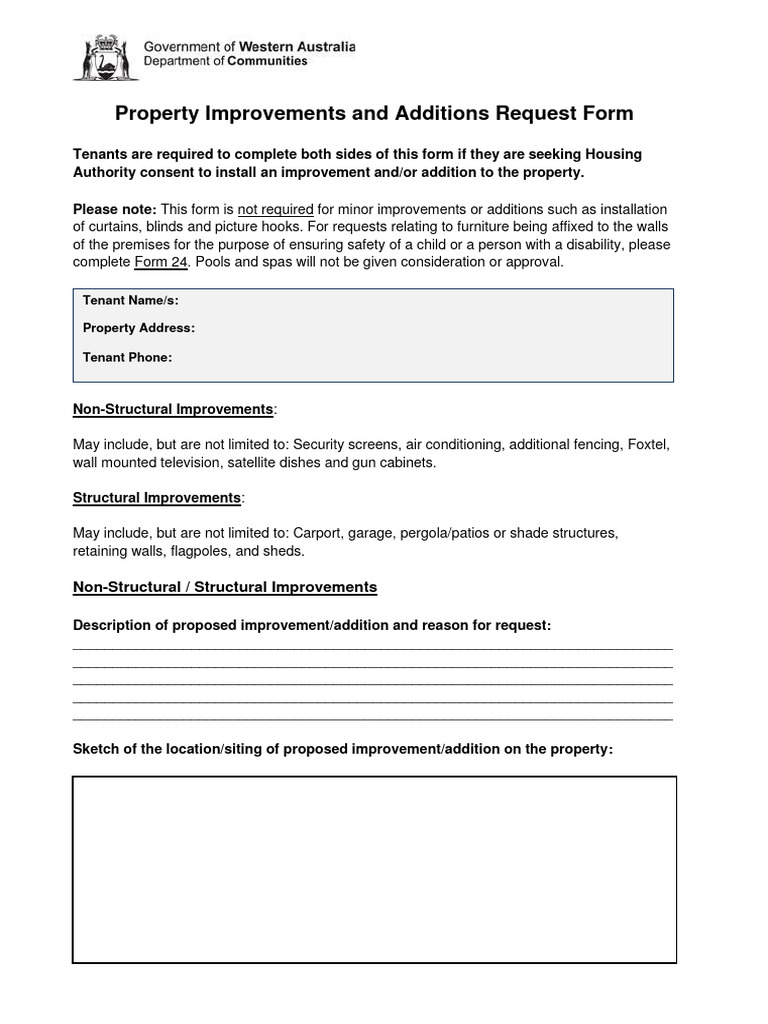 Property Improvements and Additions Request Form | PDF | Leasehold ...