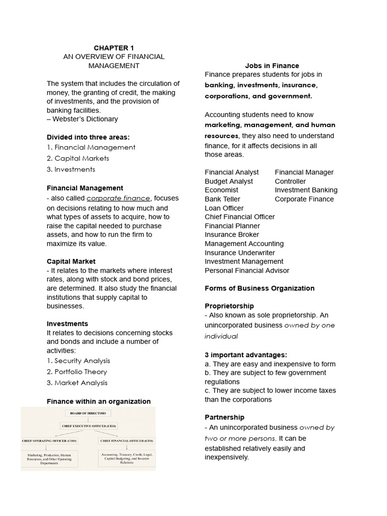 Financial Management 2 - Chapter 1 and 2 Summary | PDF | Financial ...