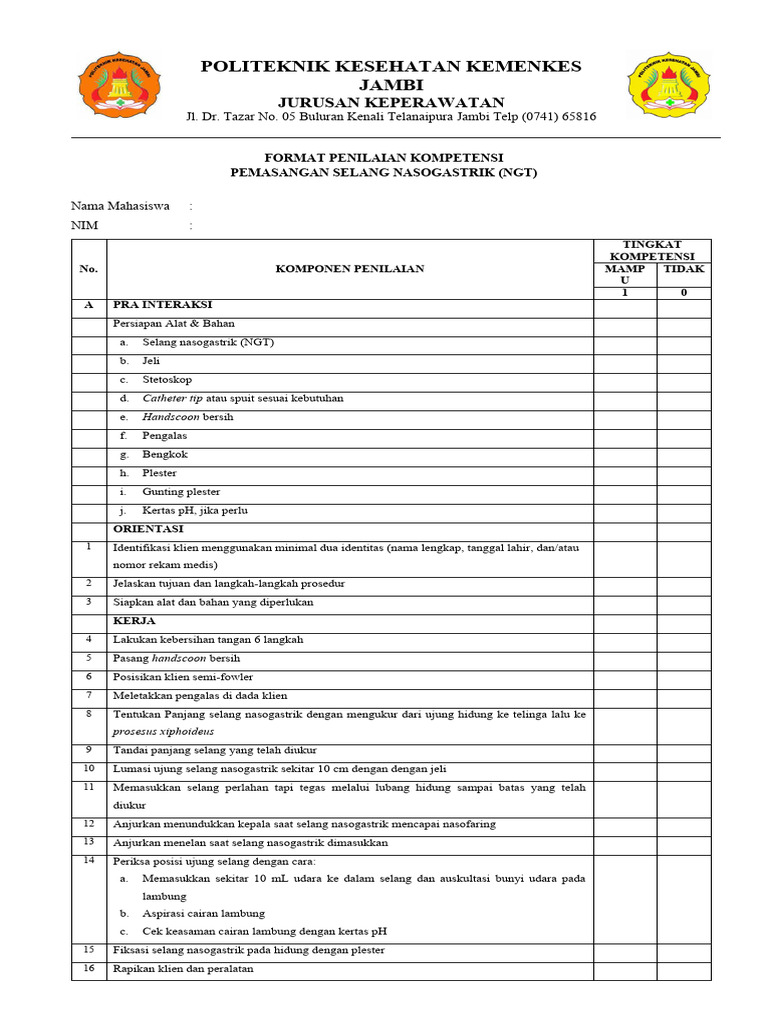 Pemasangan Selang Nasogastrik (NGT) | PDF