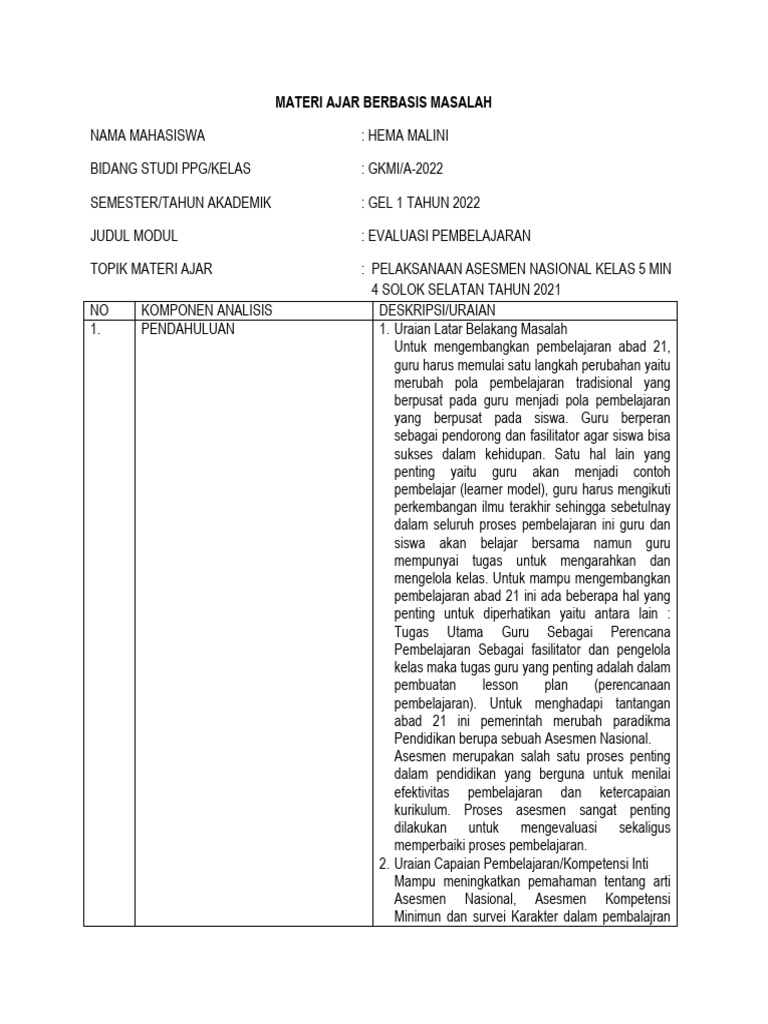 Format Analisis Materi Ajar-PPG 22 | PDF