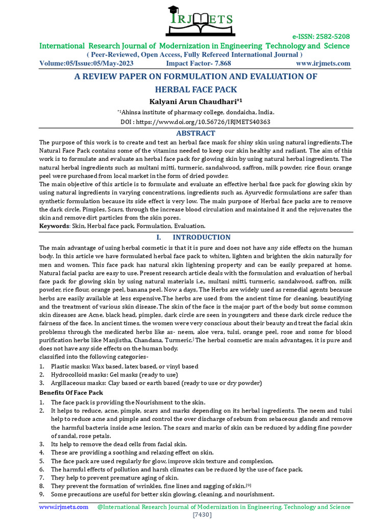 Irjmets 1685273042 | Download Free PDF | Pimple | Pharmacognosy