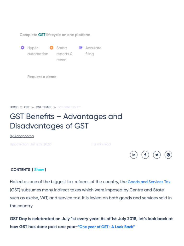 GST Benefits - Advantages and Disadvantages of GST | PDF | Taxes ...