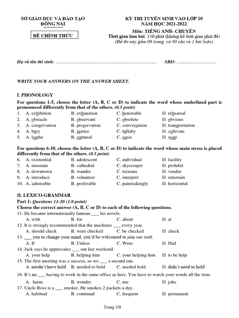 Ts10 Chuyên Đ NG Nai 2021 | PDF | Video Games | Trees