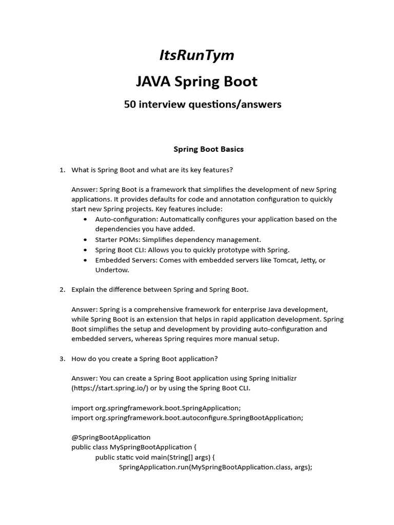 Java SpringBoot 50 Interview | PDF | Class (Computer Programming ...