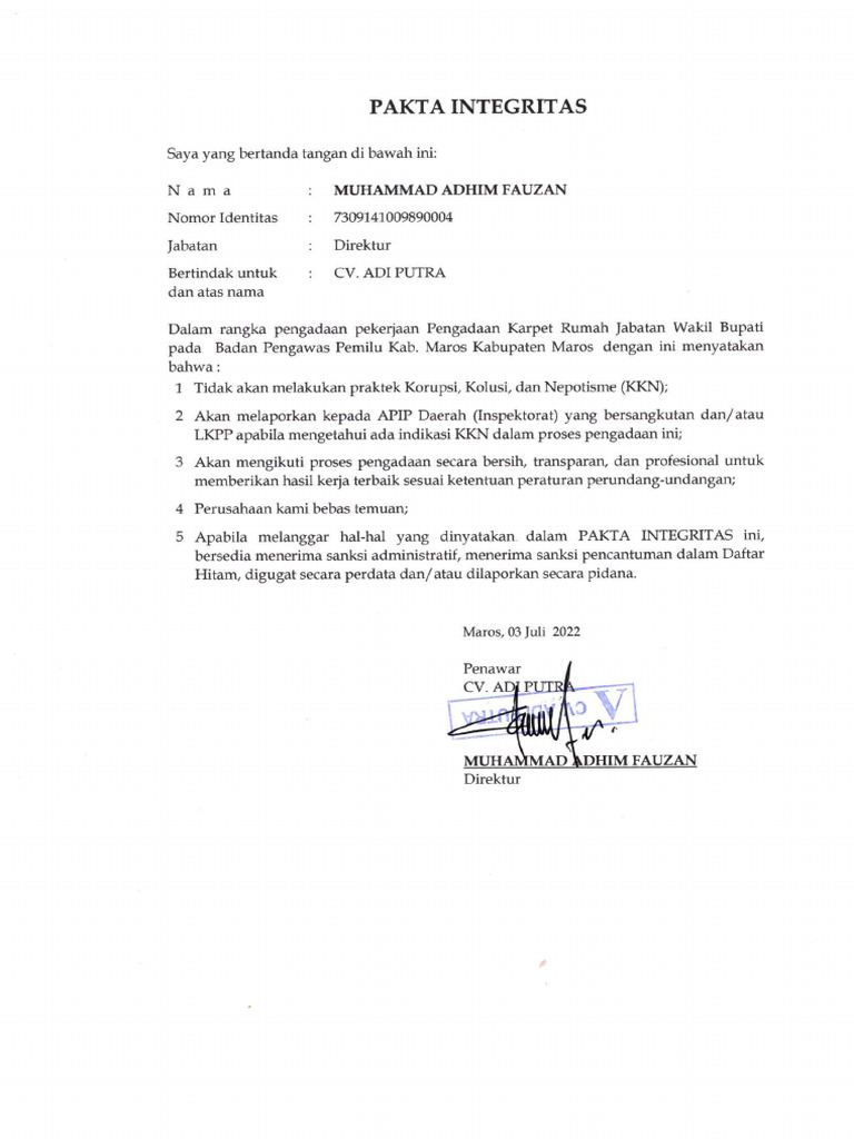 pakta intergritas | PDF