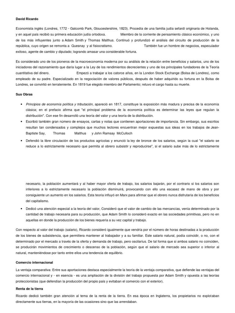 David Ricard Triptico | PDF | Teorías económicas | Ciencias económicas