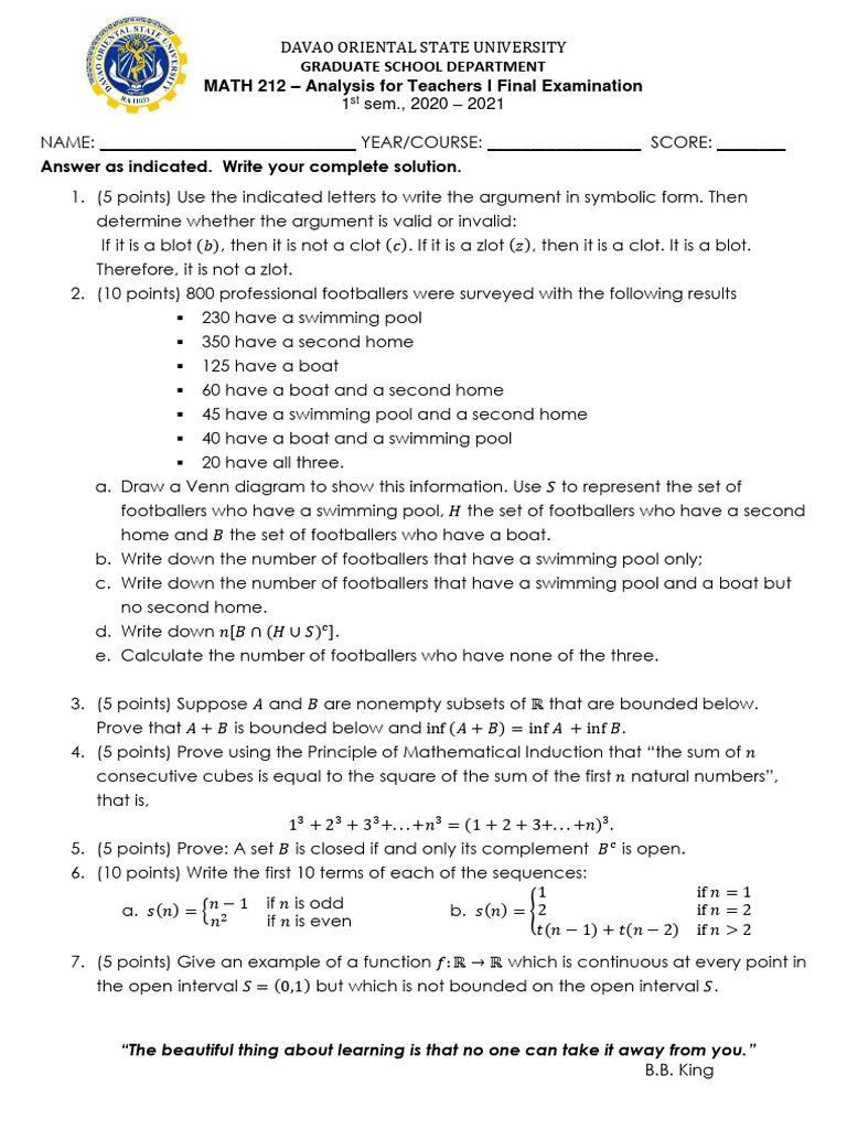 Christine Conlas - MATH 212 FINAL EXAM Edited | PDF | Mathematical Proof | Real Number