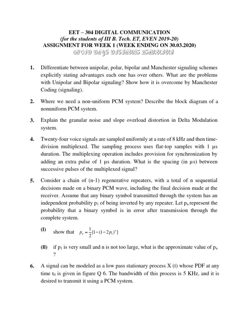 EET 304_CDDL_Assignment 1_Baseband Txn PCM and Digital Hierarchy_20200330 | Download Free PDF ...