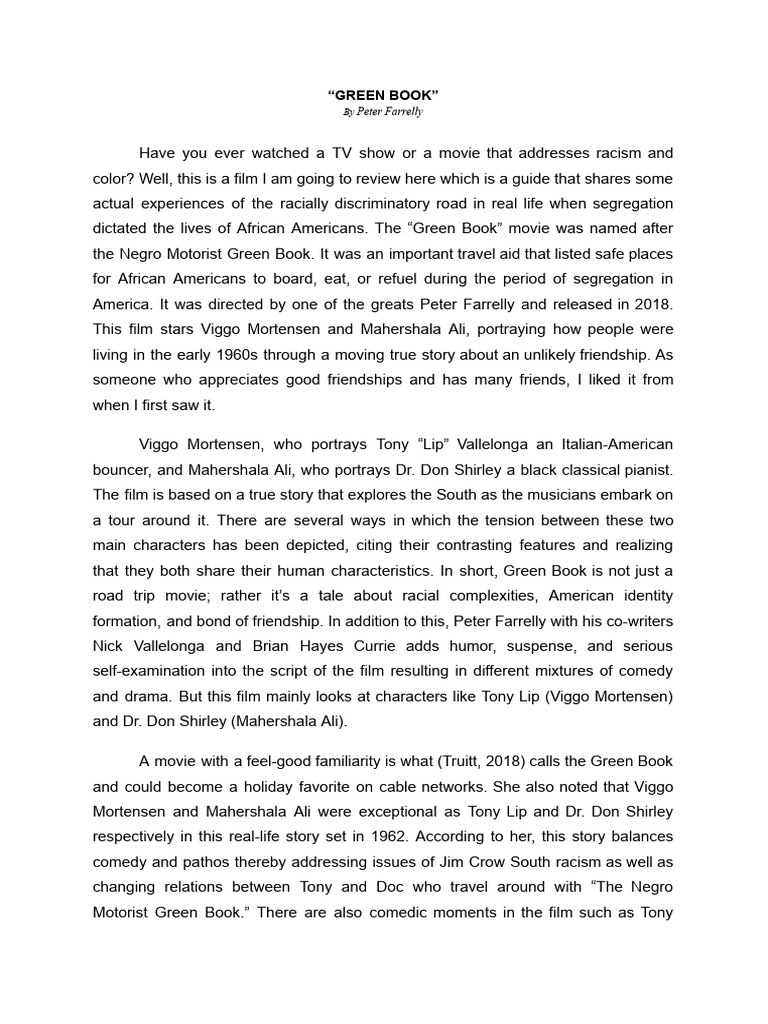 "Green Book" Film Review & Analysis | PDF