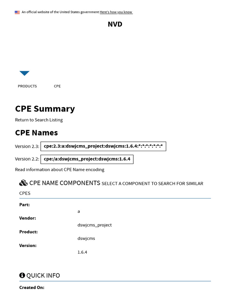 NVD - Detail - cpe_2.3_a_dswjcms_project_dswjcms_1.6.4______________ | PDF | Information ...