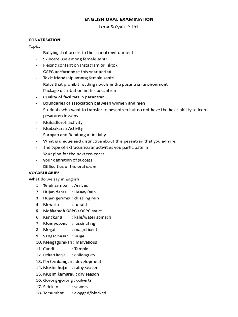 English Oral Examination | PDF | Grammatical Tense | Linguistics