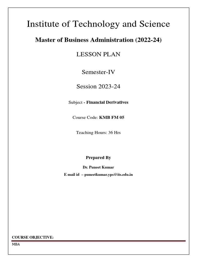 MBA Financial Derivatives Lesson Plan | PDF | Derivative (Finance ...