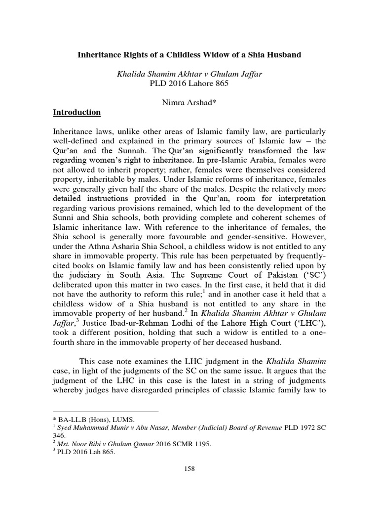 Inheritance Rights of A Childless Widow of A Shia Husband | PDF ...