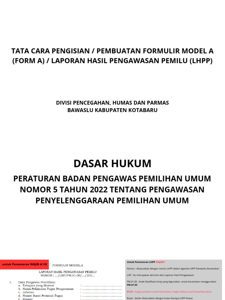 Tata Cara Pengisian Pembuatan Formulir Model A (Form A) Laporan Hasil ...