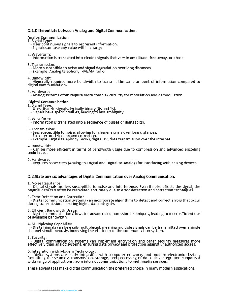 Imp Digital Communication Paper Ans | PDF | Sampling (Signal Processing ...