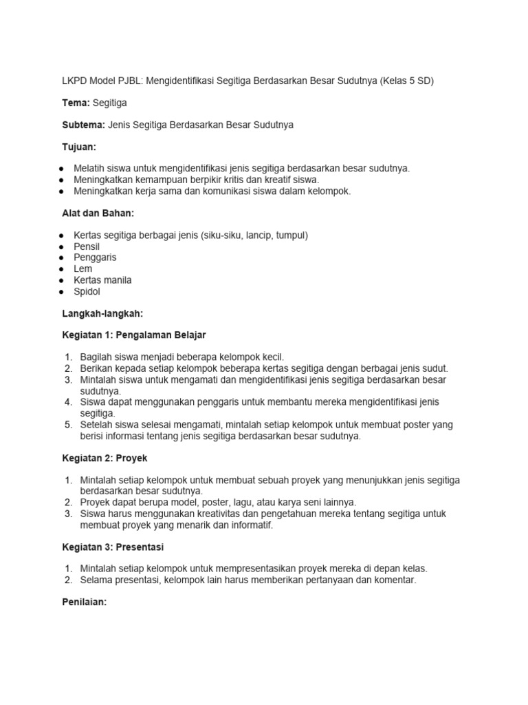 Buatkan LKPD model PJBL untuk mengidentifikasi se... | PDF