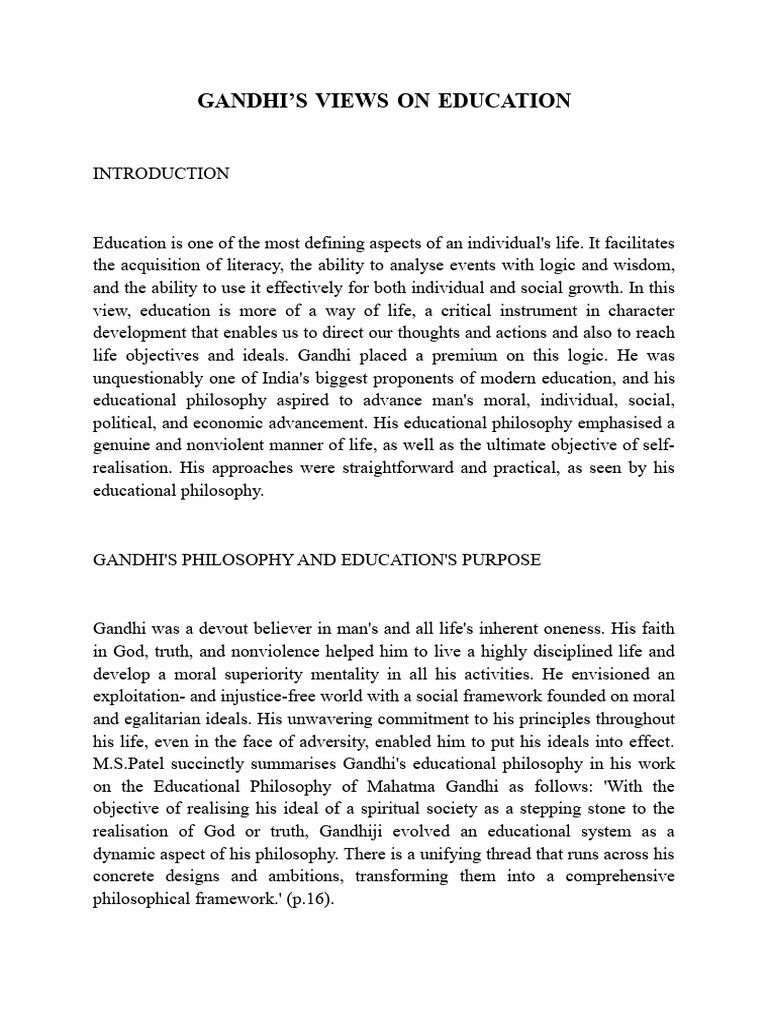 Gandhis Views On Education | PDF | Mahatma Gandhi | Virtue