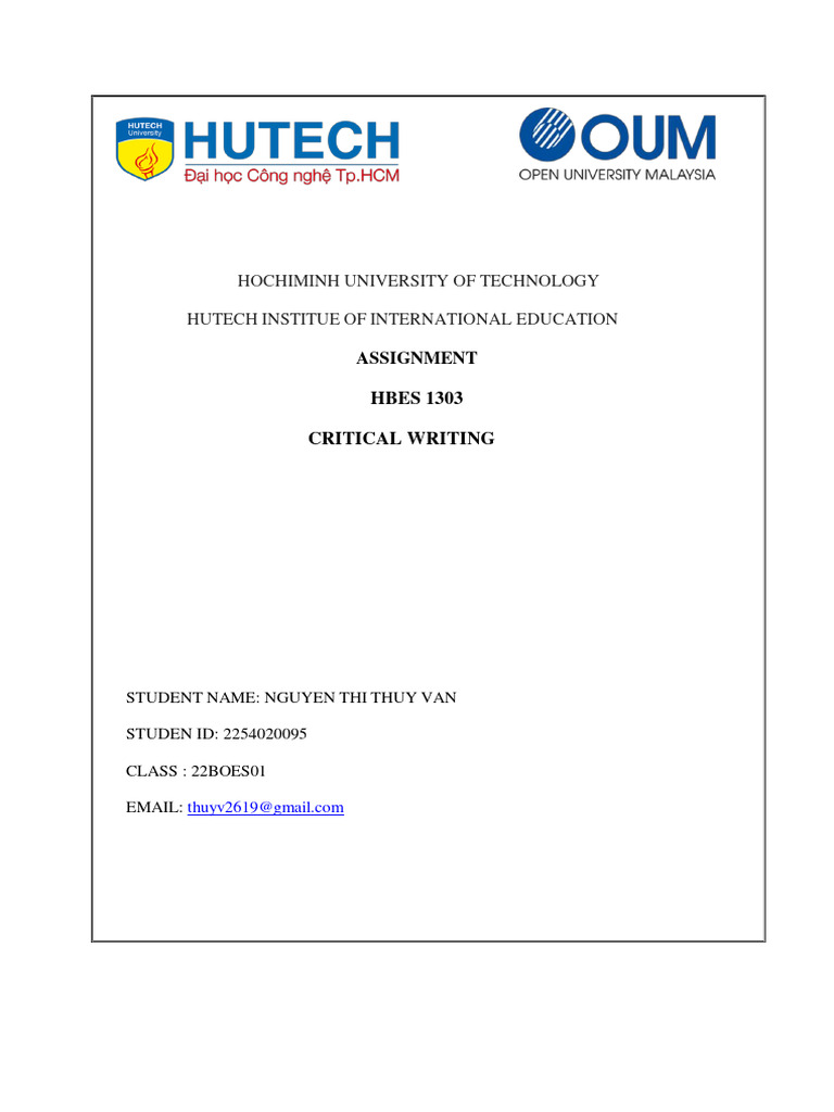 22BOES01 - NGUYENTHITHUYVAN - Critical Writing - Assignment Task 3 | PDF