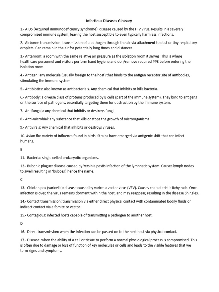 Infectious Diseases Glossary | PDF | Infection | Pathogen