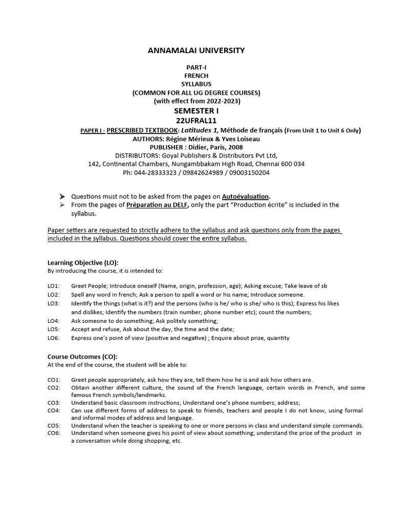 Part1 French 2022-2023 | PDF | Reading Comprehension | Human Communication