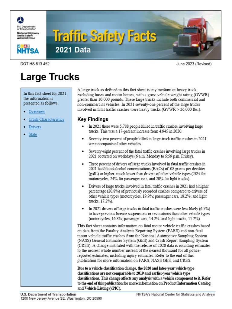 Large Trucks Traffic Safety Facts 2021 Data | PDF | Traffic Collision ...
