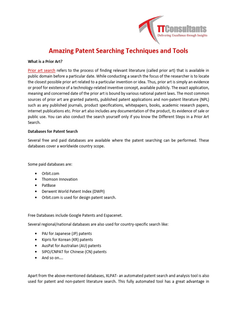 Amazing Patent Searching Techniques and Tools | PDF | Prior Art | Patent