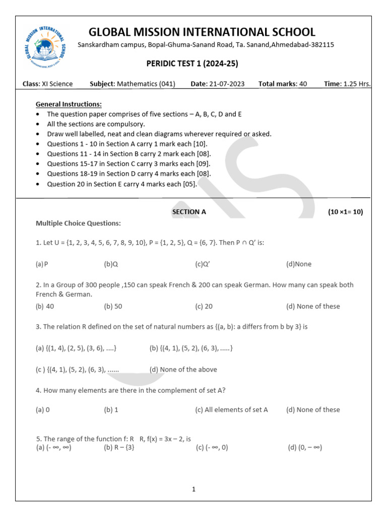XI_Math_PT1_24-25 | PDF | Function (Mathematics) | Mathematical Concepts