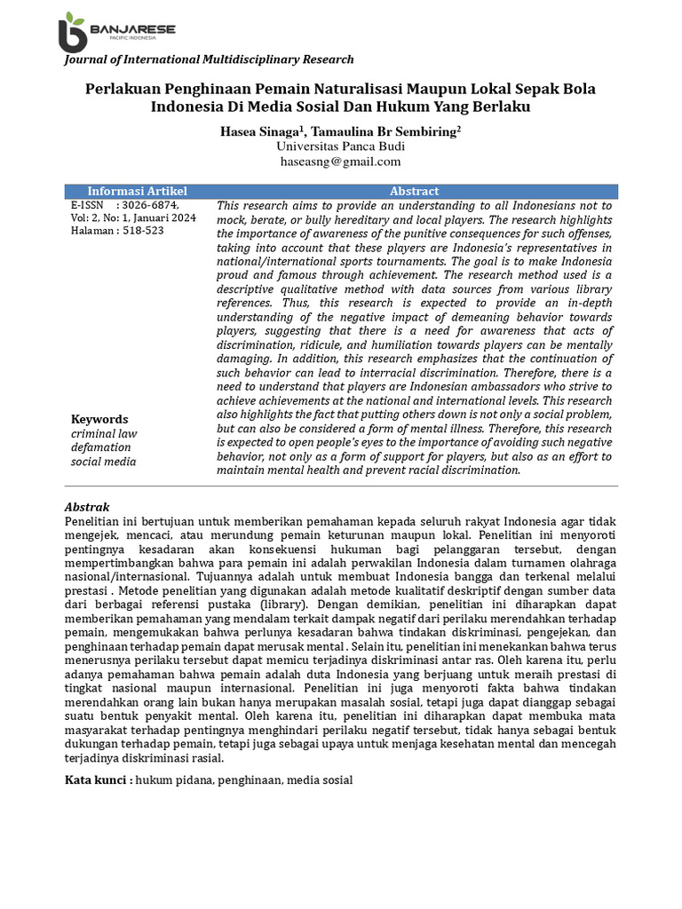 518-523 Perlakuan Penghinaan Pemain Naturalisasi Maupun Lokal Sepak Bola Indonesia Di Media ...