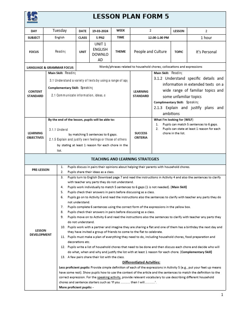 Lesson 2 Reading | PDF | English Language | Lesson Plan