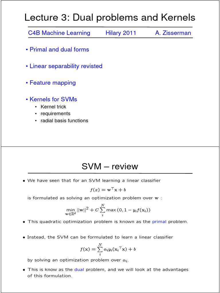 Lect 3 | PDF | Support Vector Machine | Functions And Mappings