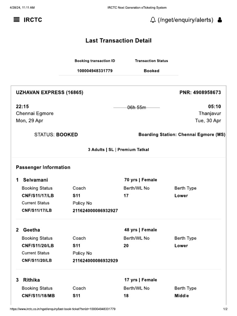 Ticket 29 04 2024 | PDF