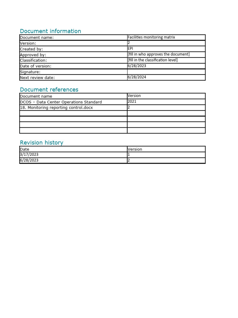 Facilities Monitoring Matrix Overview | PDF | Rectifier | Electric ...