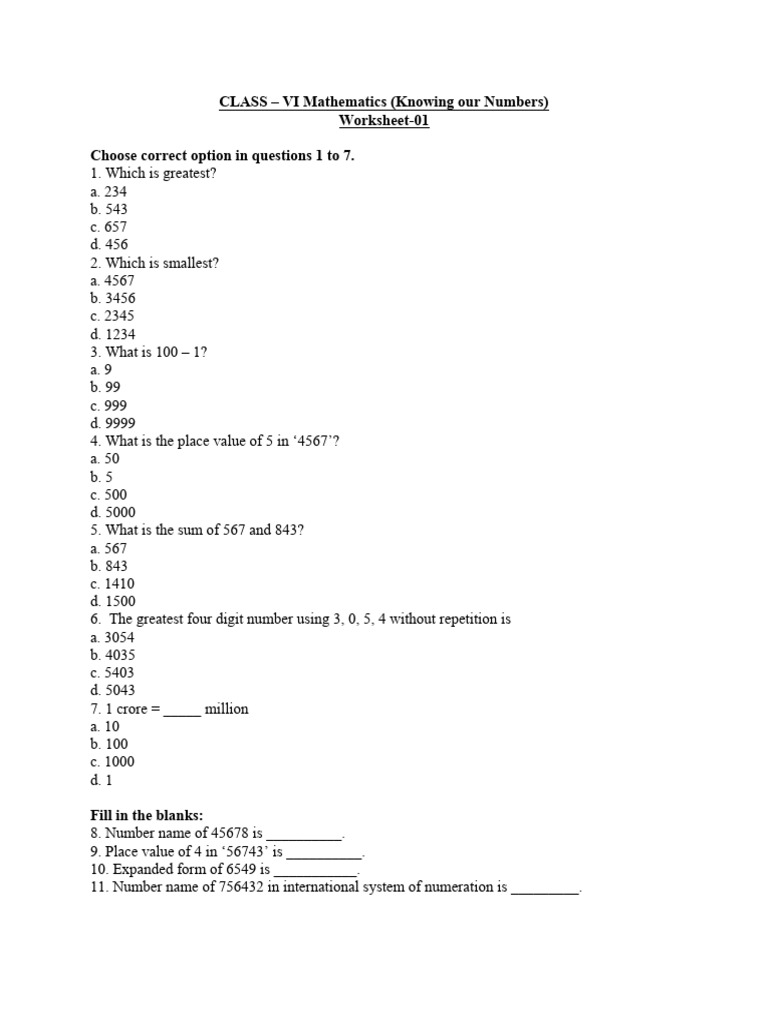 CBSE Class 6 Maths Worksheet | PDF | Numbers | Arithmetic