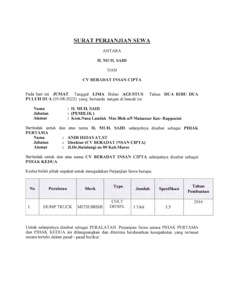 Perjanjian Sewa | PDF