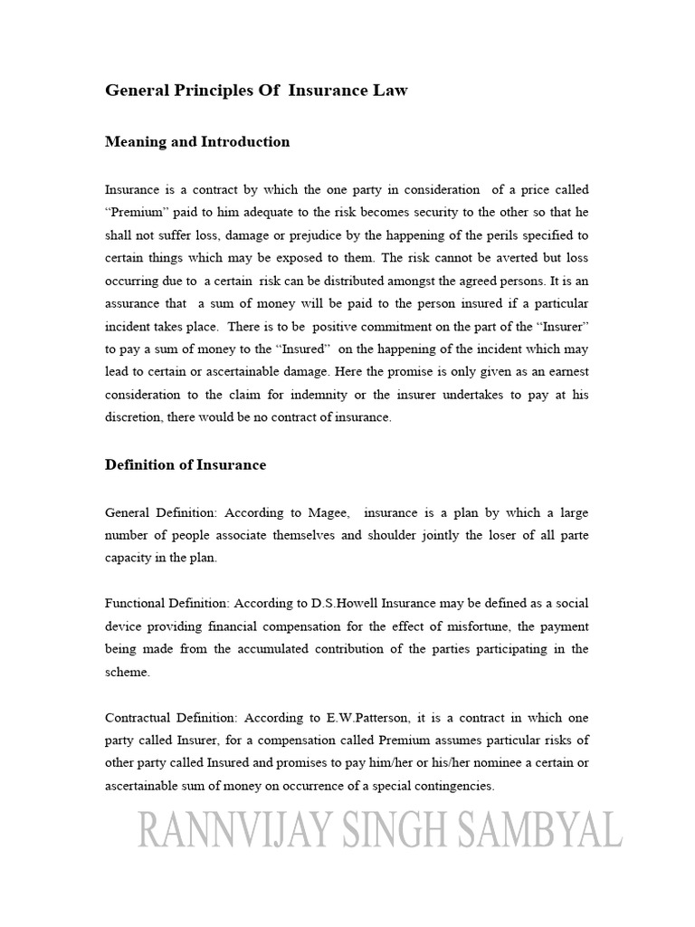 General Principles Of Insurance Law | Download Free PDF | Insurance | Risk