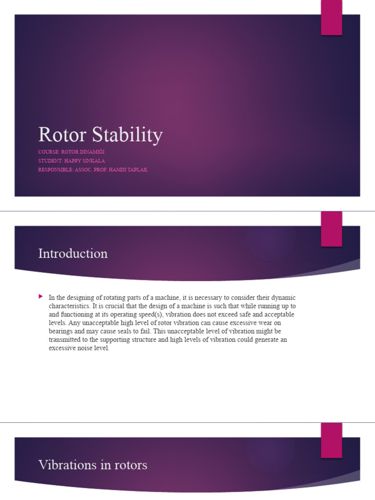 Rotor Stability and Vibration Analysis | PDF | Damping | Oscillation