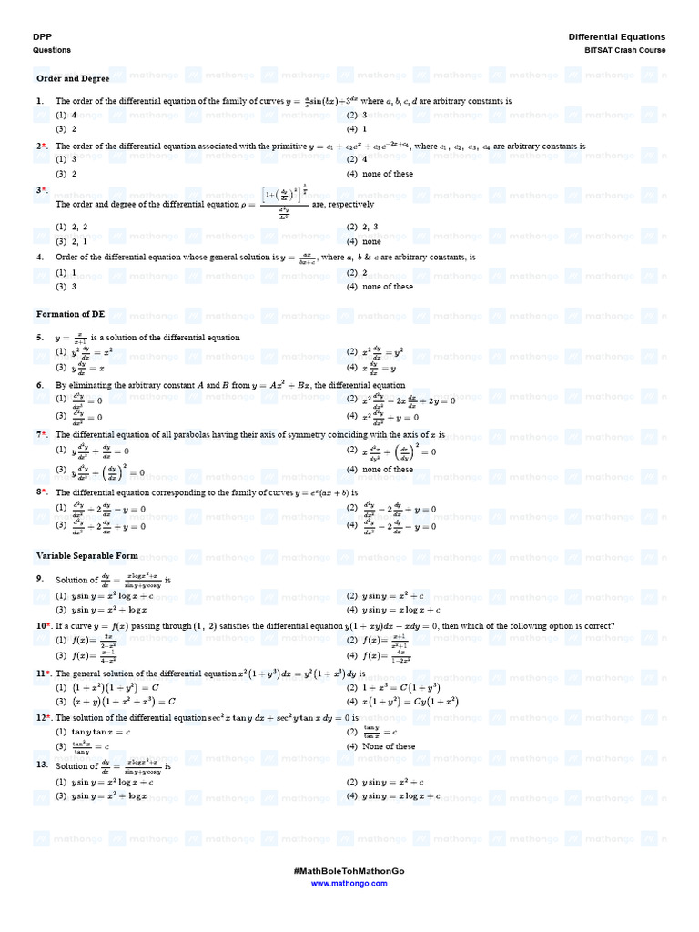 DPP Differential Equations | PDF | Equations | Mathematical Physics