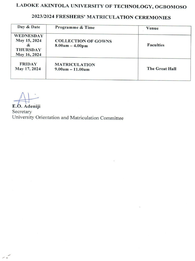 2023-2024 Freshers's Matriculation Ceremonies II | PDF