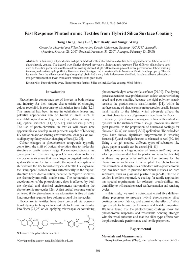Fast Response Photochromic Textiles From Hybrid Silica Surface Coating ...